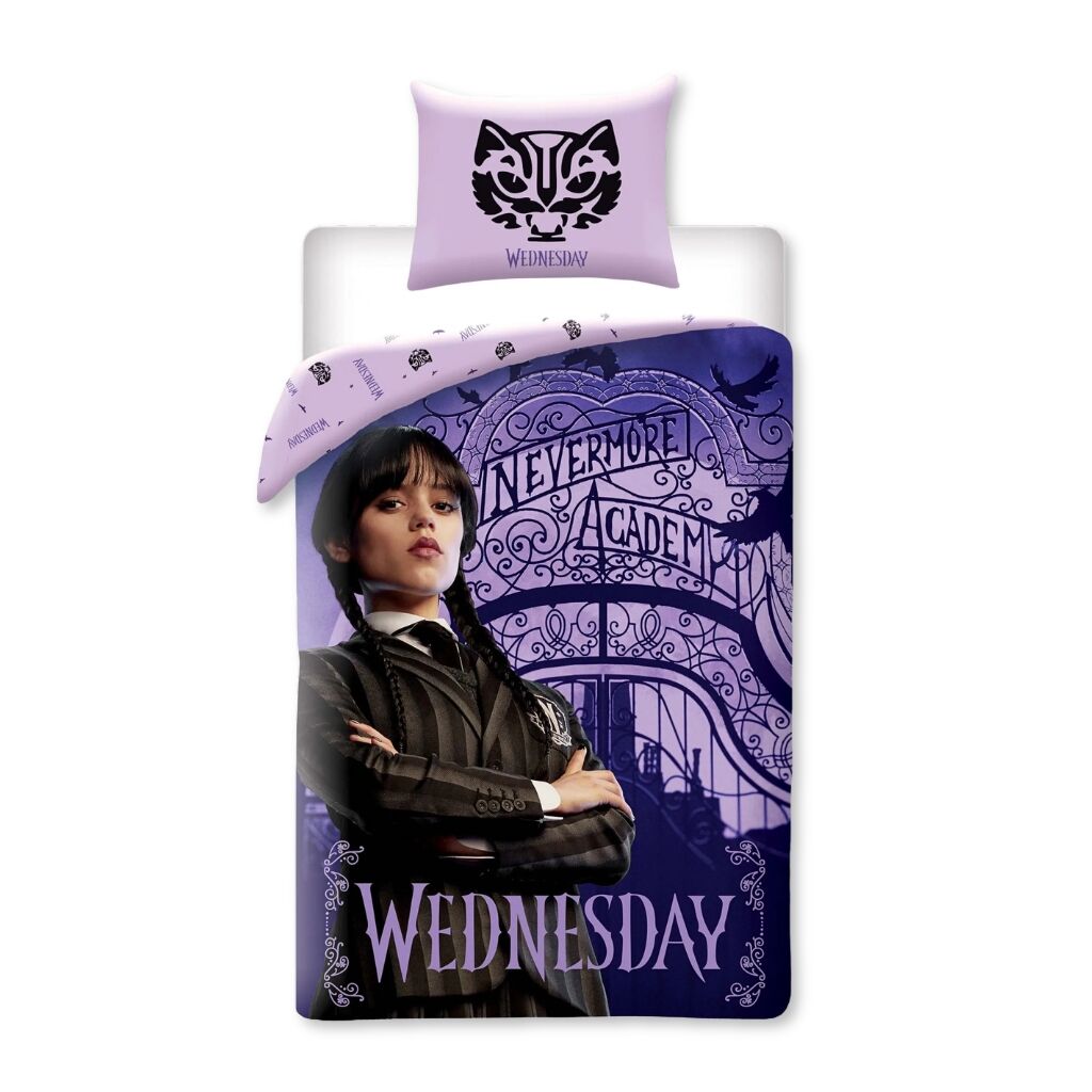 Wednesday ‘Nevermore Academy’ dječja posteljina, 140×200 cm - Puna Kolica